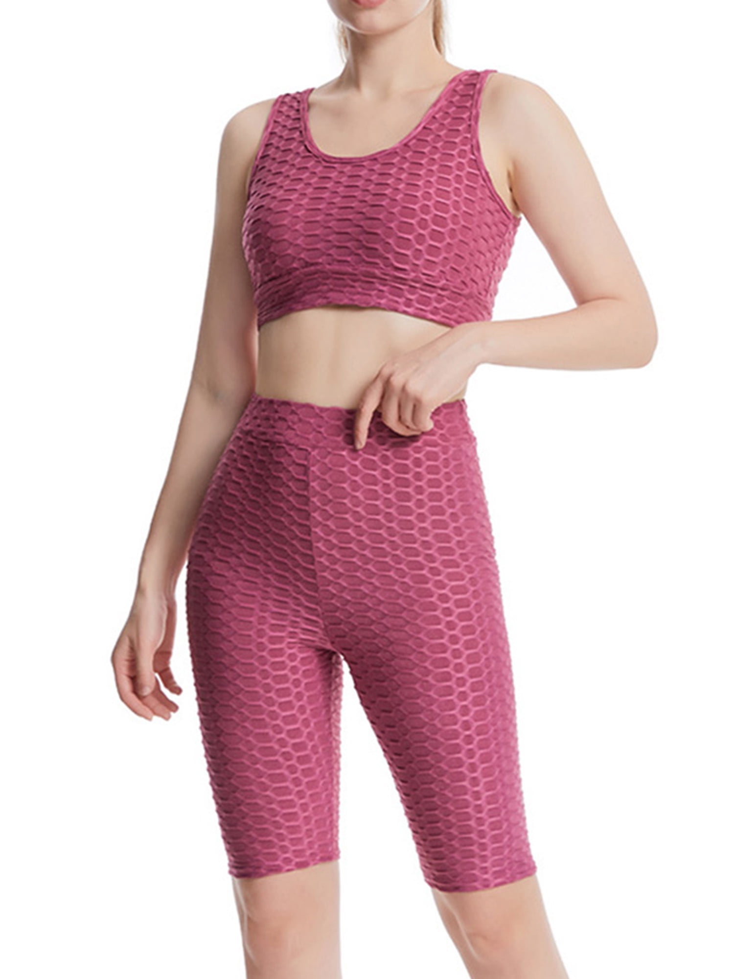 Glonme Ladies Solid Color Stretch 2 Piece Workout Outfits Seamless Gym ...