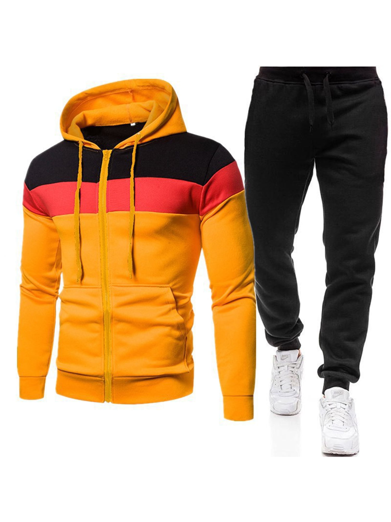 Glonme Men Jogger Sets Hoodies Sweatsuit Long Sleeve Sweatshirts+Pants ...
