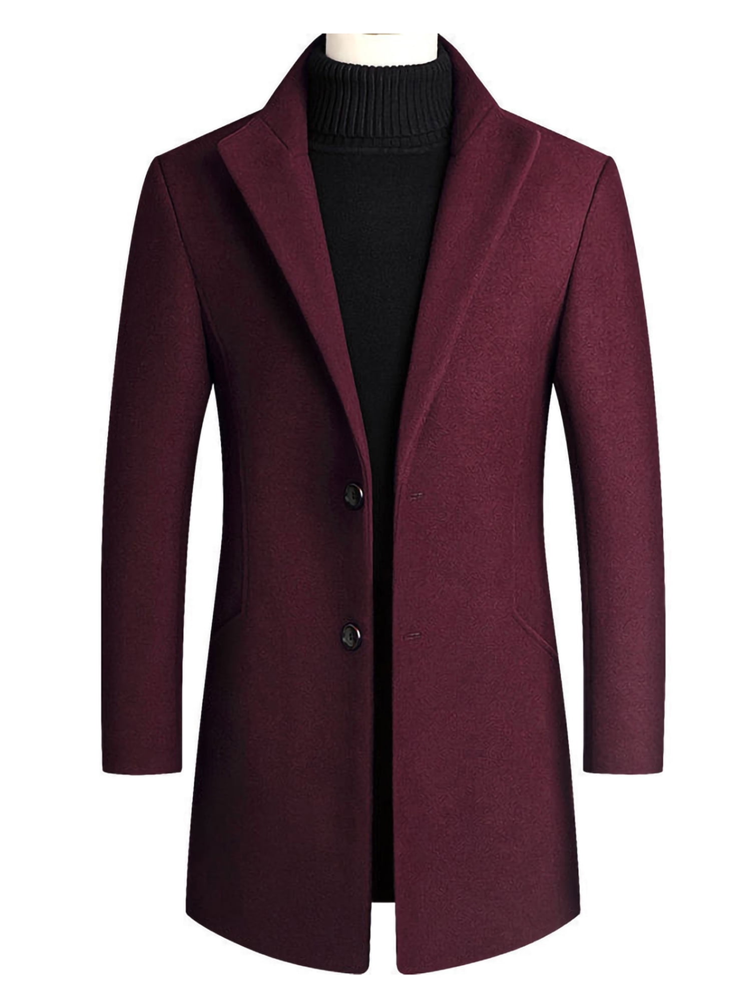 Glonme Men Trench Coats Solid Color Jacket Lapel Pea Coat Winter Warm ...