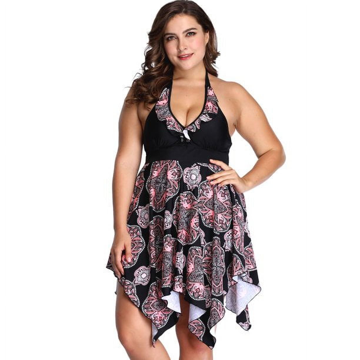 Glonme Plus Size Women Swimsuit Two Piece Swimdress With Swim Briefs Bottoms Ladies Tummy