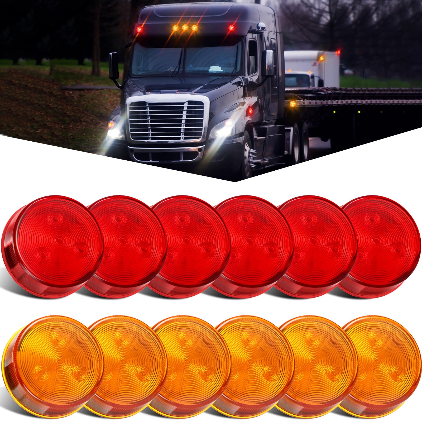 Glooglitter 12 Pcs 2.5 SSF20 Inch LED Trailer Marker Lights Waterproof ...