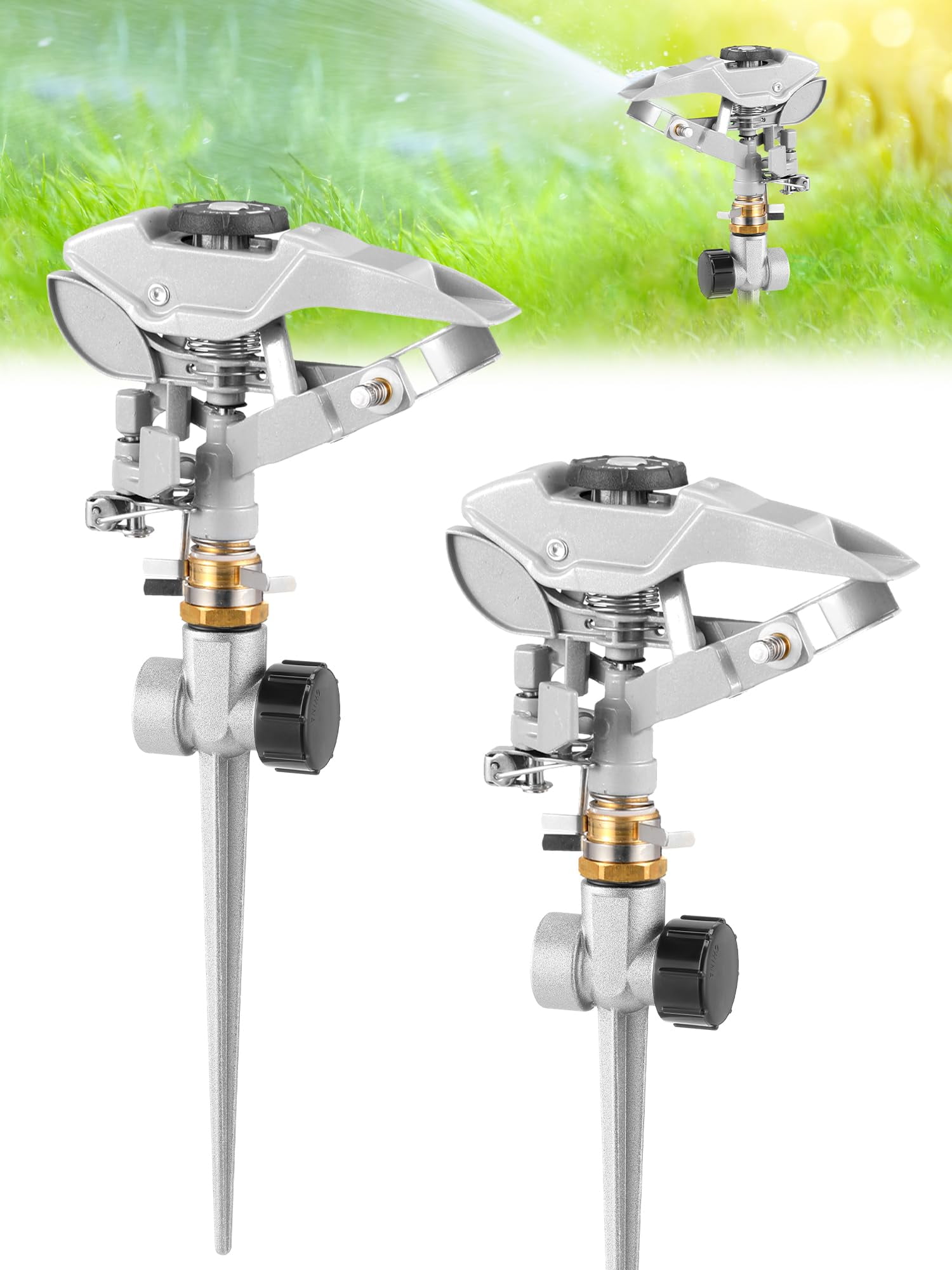 Glooglitter 2 Pcs Metal Impact Sprinklers for Yard 360 Degree Automatic ...