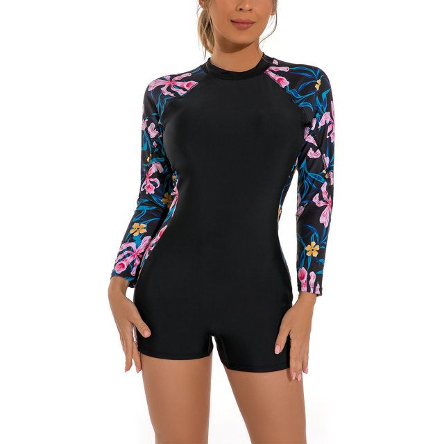 Glookwis Women Floral Surfing Swimsuit One Piece Swimming Suit Tummy