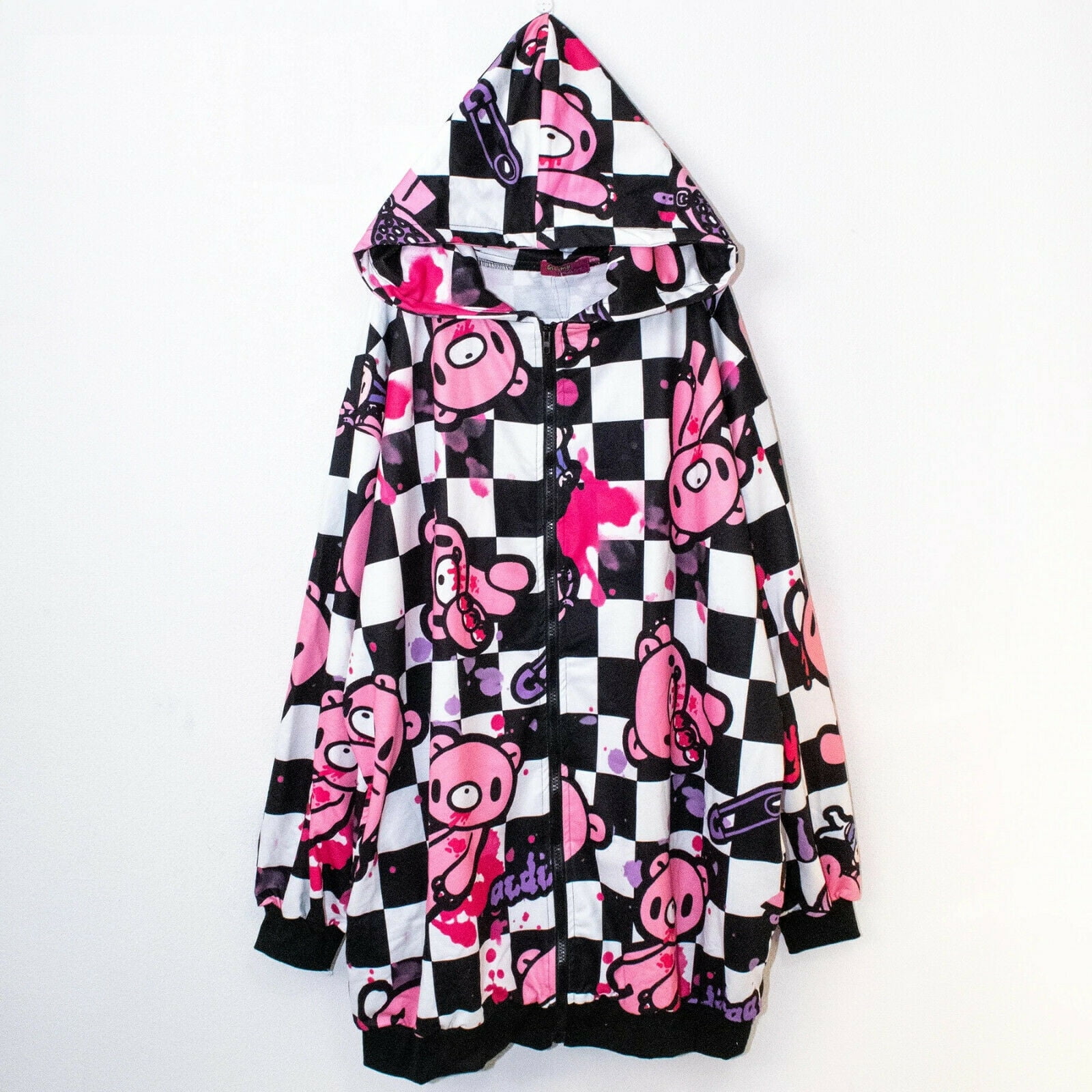 Gloomy Bear Goth Emo Punk Raver Skater Cute Oversized Hoodie Checkered ...