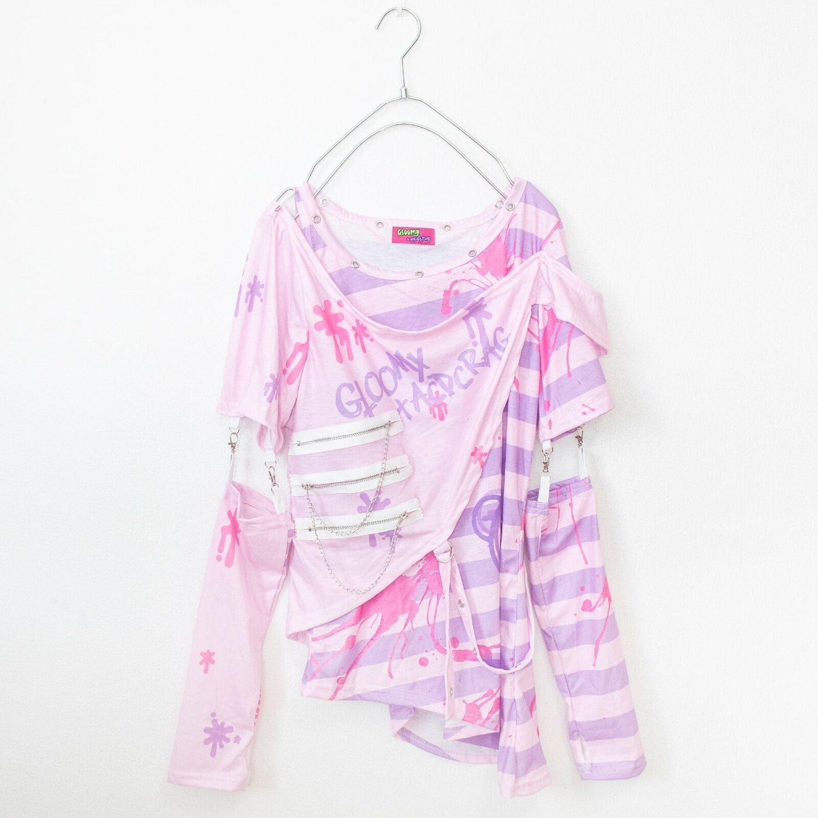 Gloomy Bear Goth Emo Punk Rock Raver Skater Pink & Purple Shredded Top ...