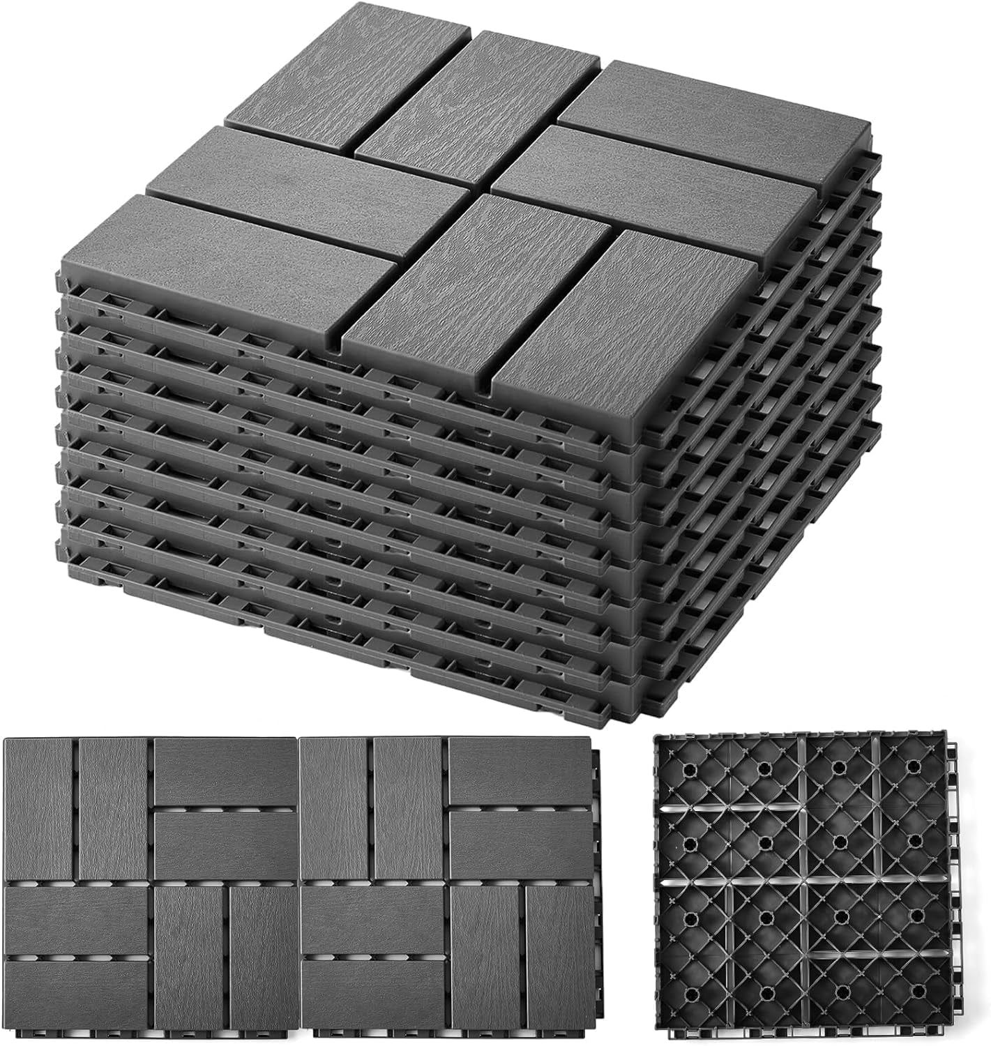 Jollebone 38 Pack Plastic Deck Tiles, 12"x12" Grey PE Interlocking ...