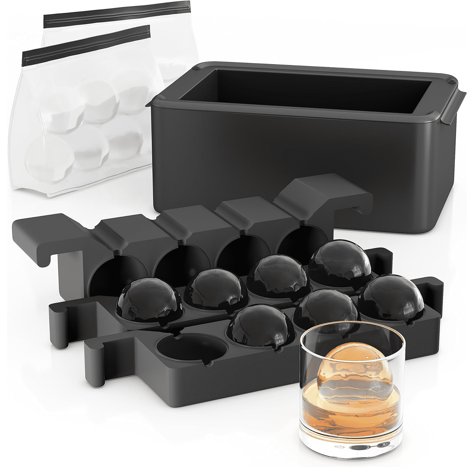 Gloppers Clear Ice Ball Maker for Whiskey, Circle Ice Cube Tray Make ...