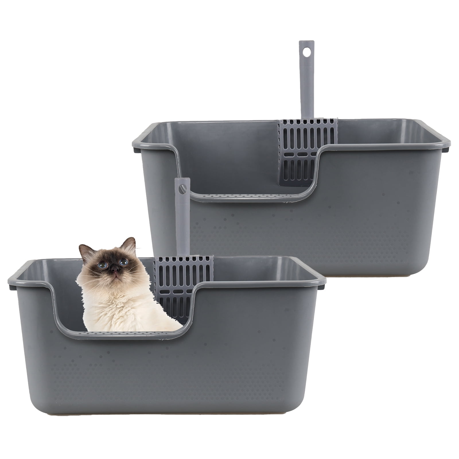 Gloreen 2 Pack Plastic High Side Cat Litter Boxes, Open Top, Include ...