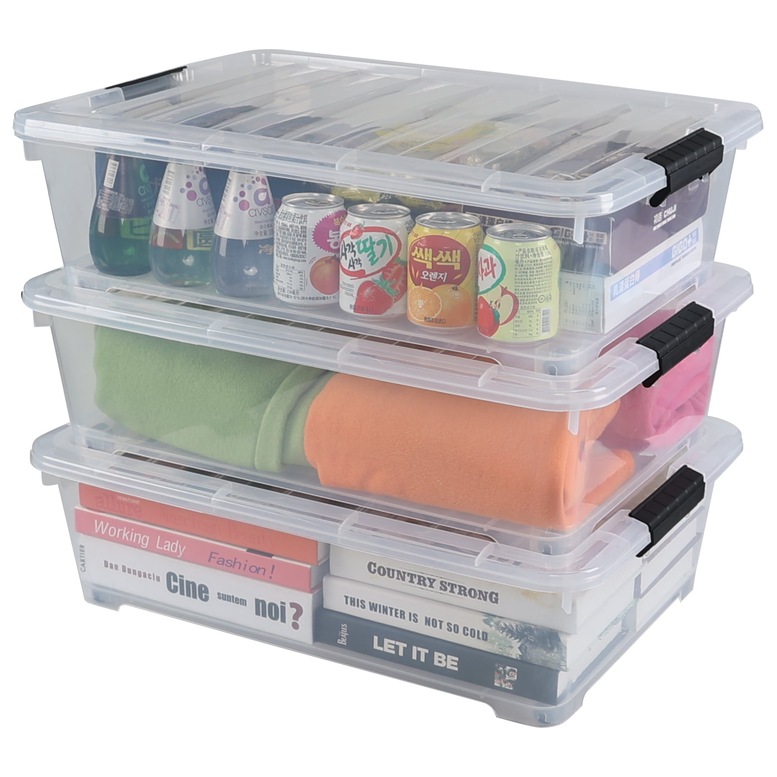 Gloreen 20 L Plastic Under Bed Storage Bin with Wheels, 3 Pack Clear ...