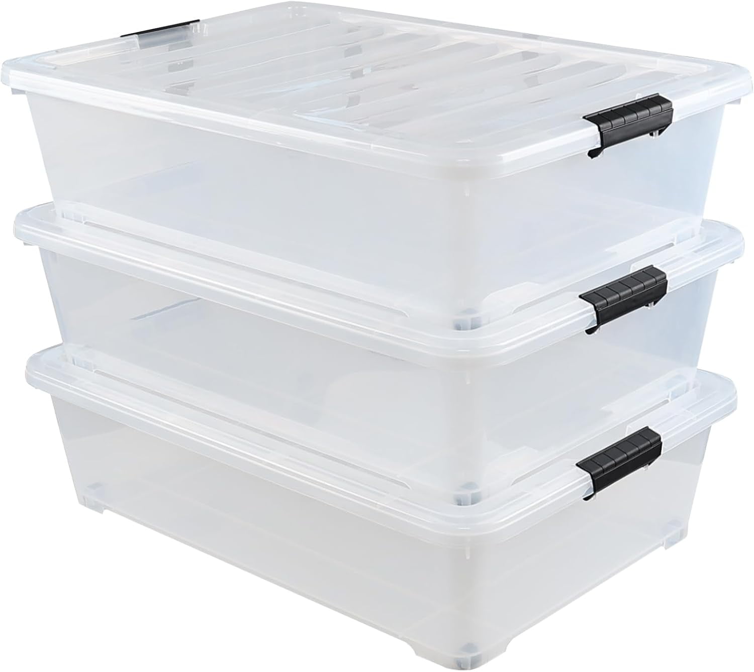 Gloreen 3 Pack Large Under Bed Storage Boxes with Wheels, 50 Quart ...