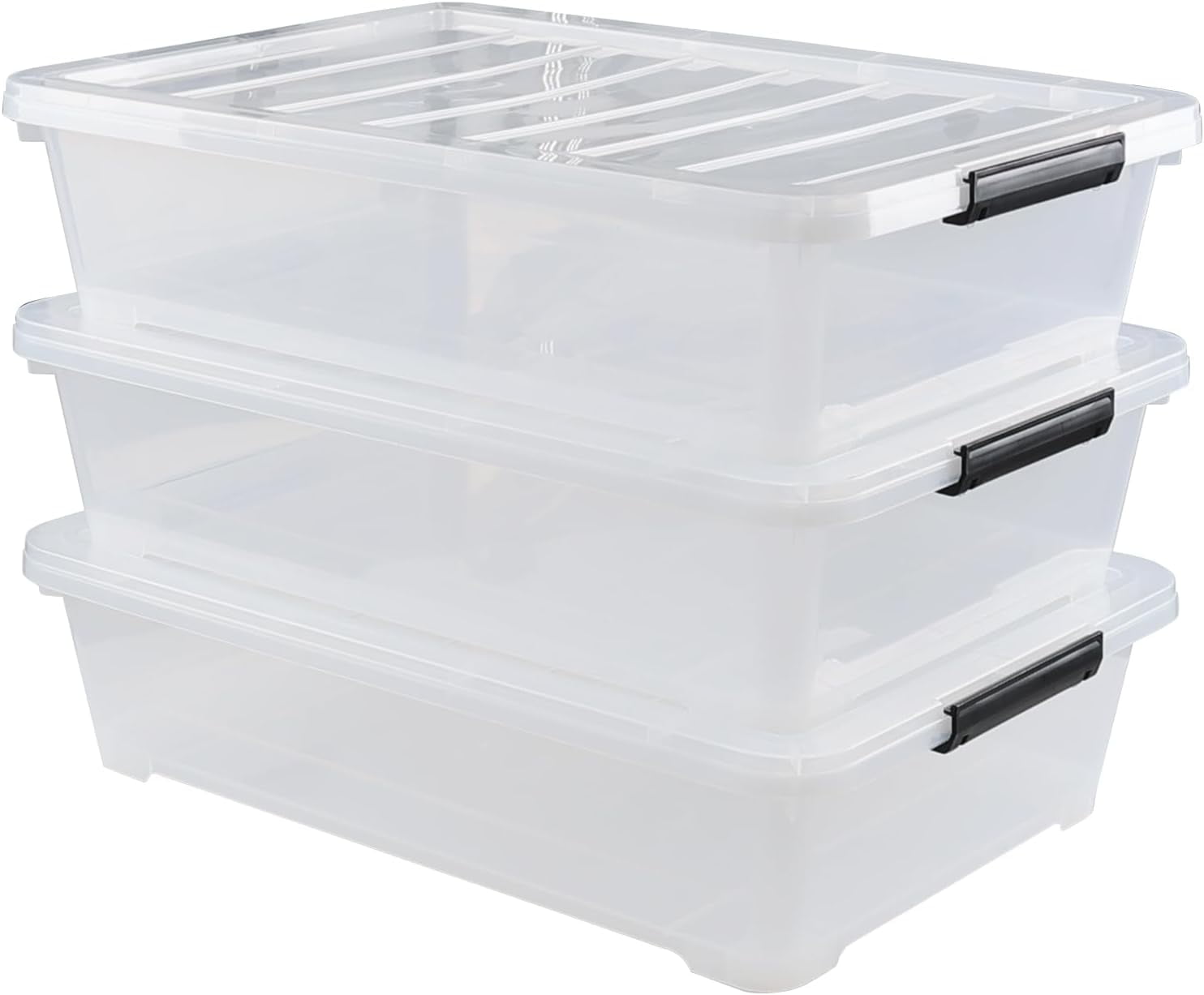 Gloreen 3-Packs Plastic Underbed Storage Bins with Lids, 40 Quart Latch ...