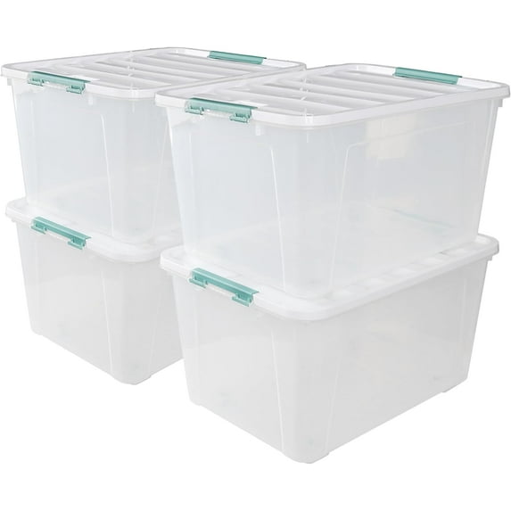 Gloreen 4 Pack Large Plastic Storage Bin with Lid, 85 Quart Latching ...