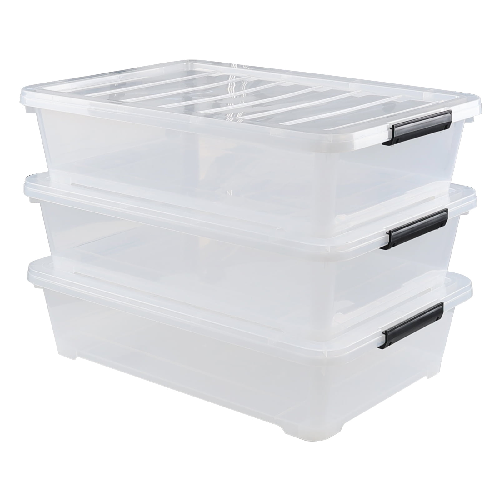 Gloreen 40 L Plastic Under Bed Storage Box on Wheels, Large Clear ...