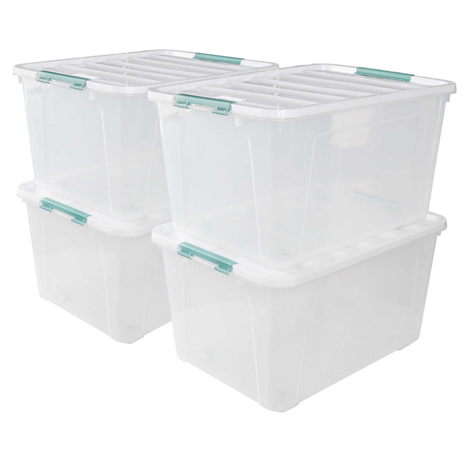 Gloreen 85 Quart Clear Plastic Storage Bin on Wheels, Large Latching ...
