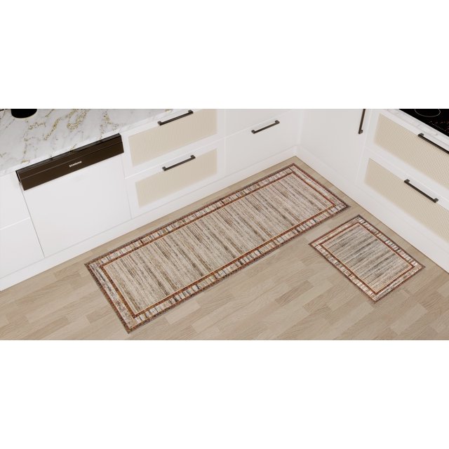 Gloria - 2 Piece 22"x59" Washable Runner & 20"x30" Door mat Kitchen Set ...