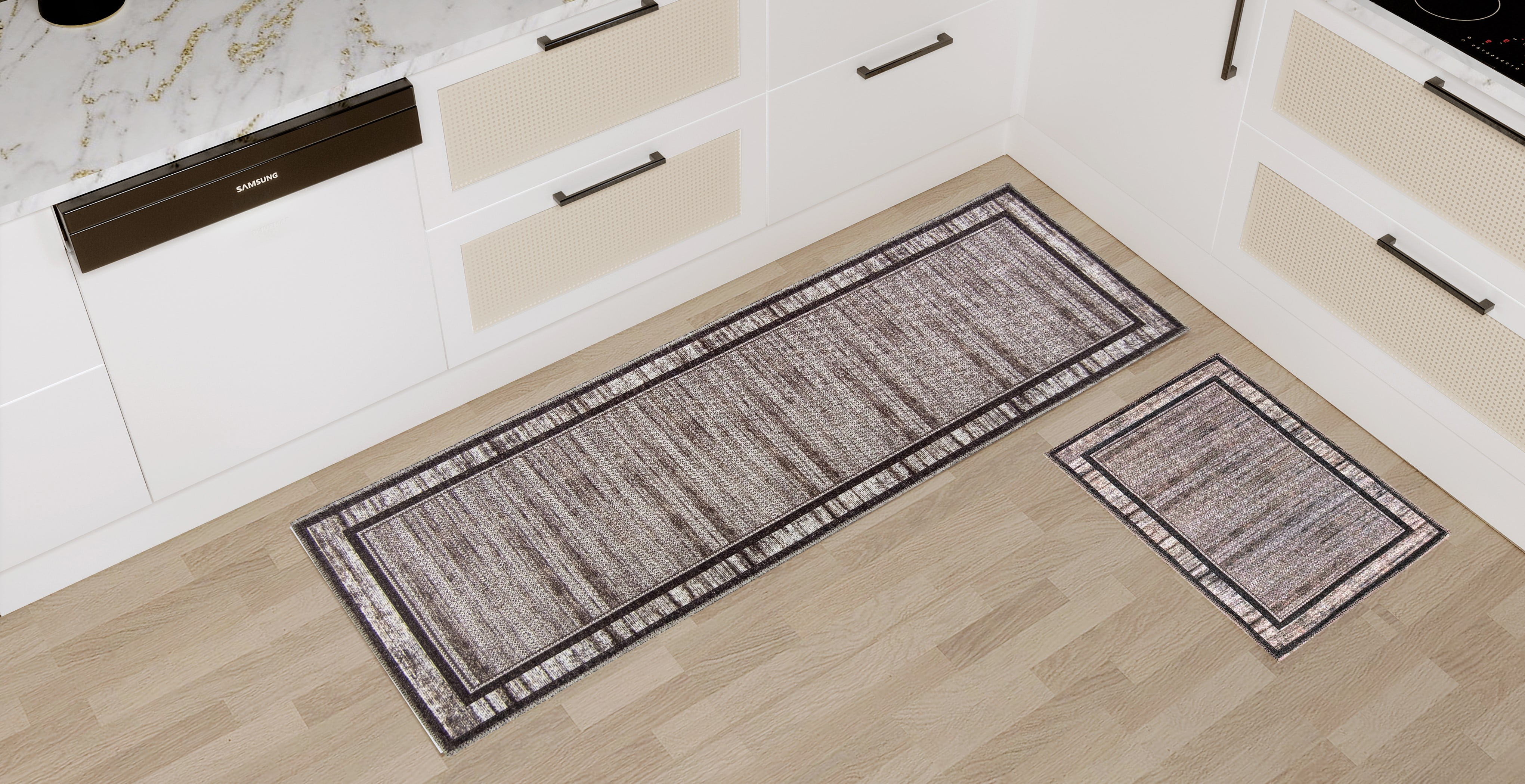 Gloria - 2 Piece 22"x59" Washable Runner & 20"x30" Door mat Kitchen Set ...