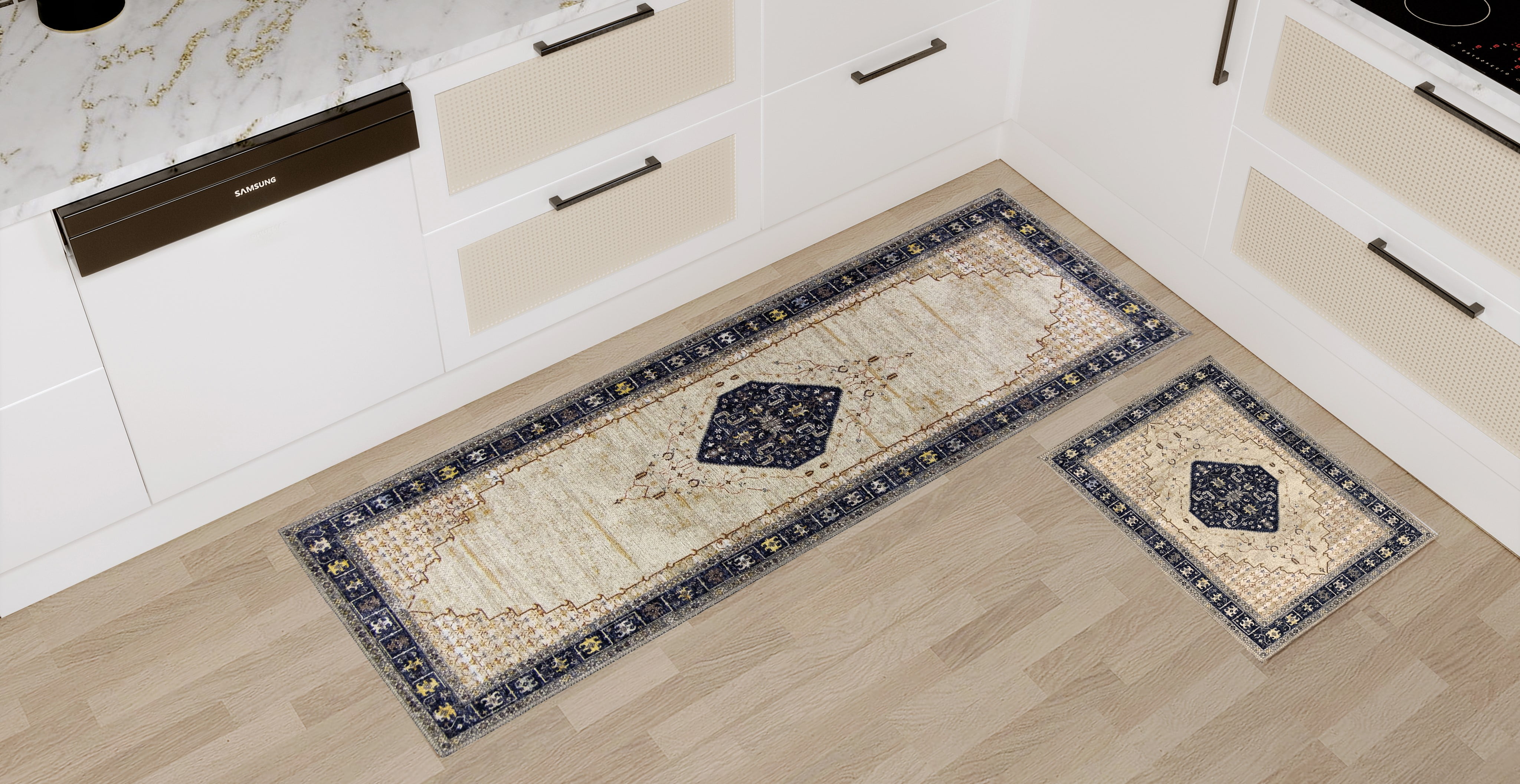 Gloria - 2 Piece 22"x59" Washable Runner & 20"x30" Door mat Kitchen Set ...