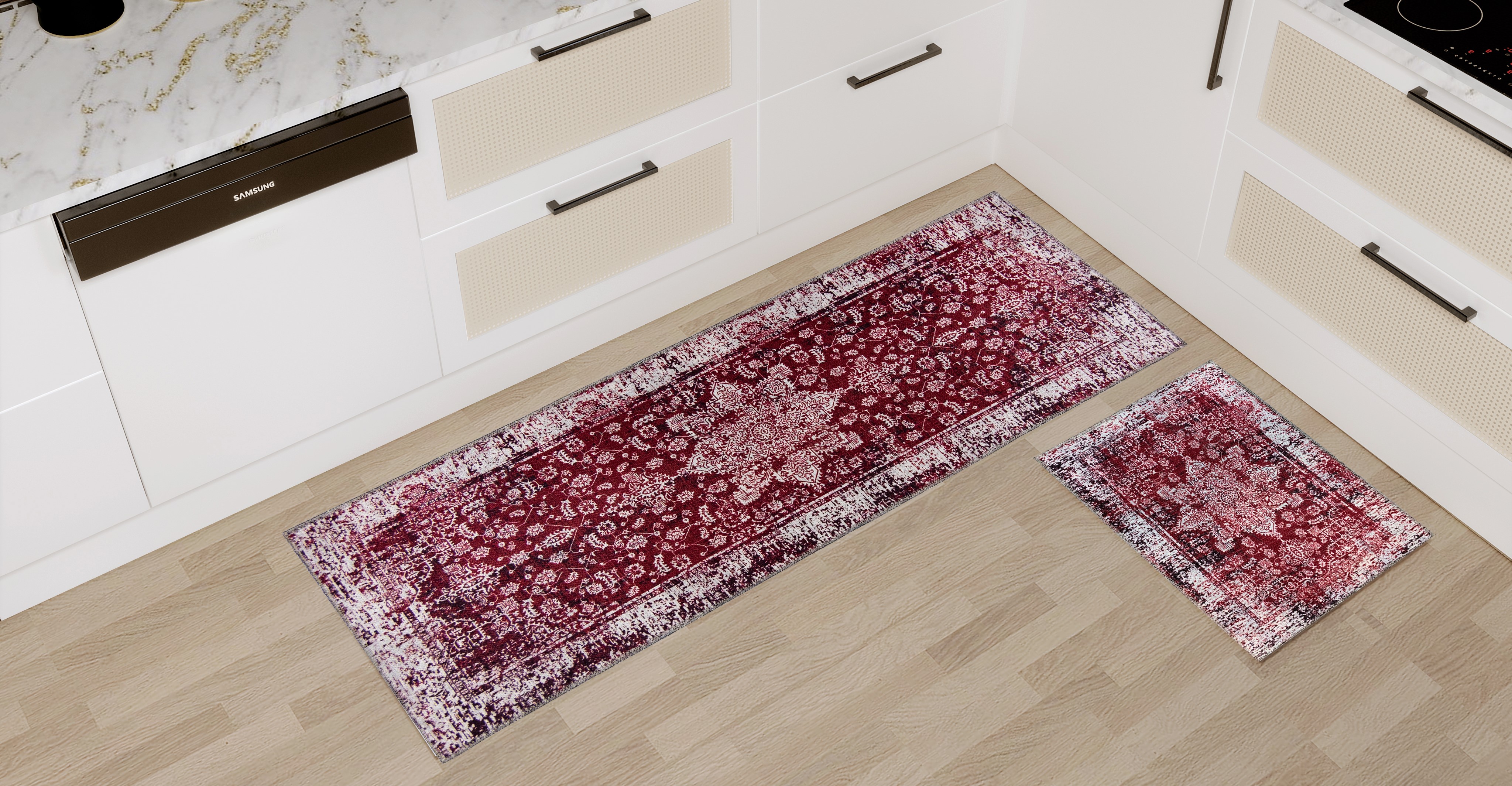 Gloria - 2 Piece 22"x59" Washable Runner & 20"x30" Door mat Kitchen Set ...