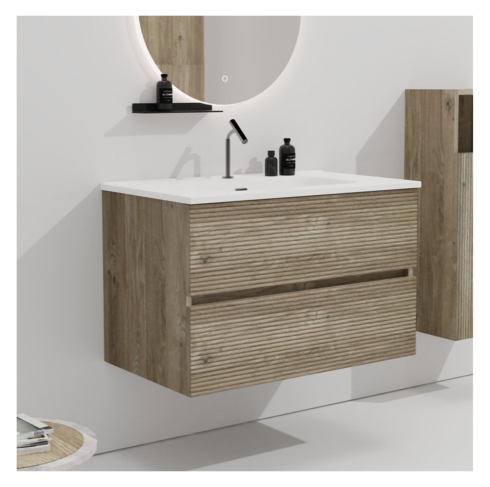 Gloria 30" Wall Mounted Rough Oak&Rough Oak Bathroom Vanity with ...