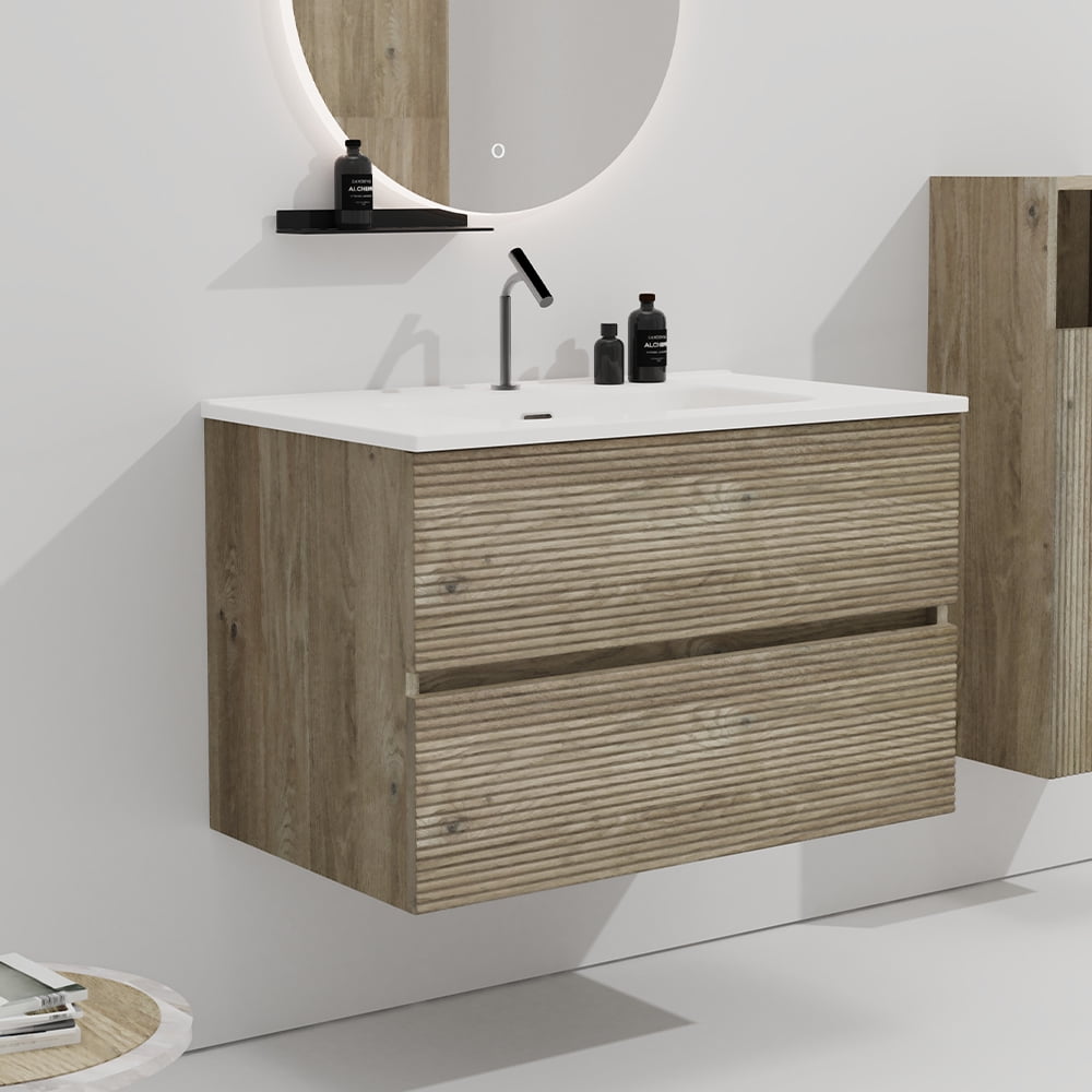 Gloria 30"Wall Mounted Rough Oak&Rough Oak Bathroom Vanity w/Integrated ...