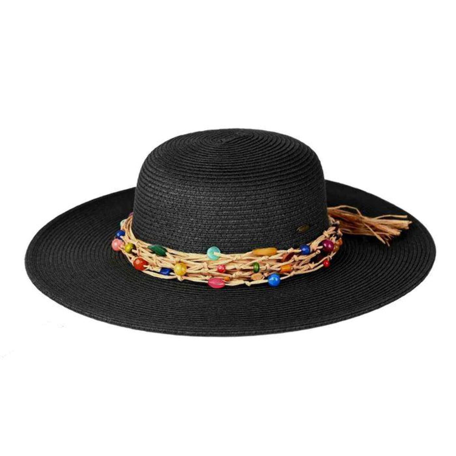 Gloria Colorful Bead Trim Wide Brim Hat - Walmart.com