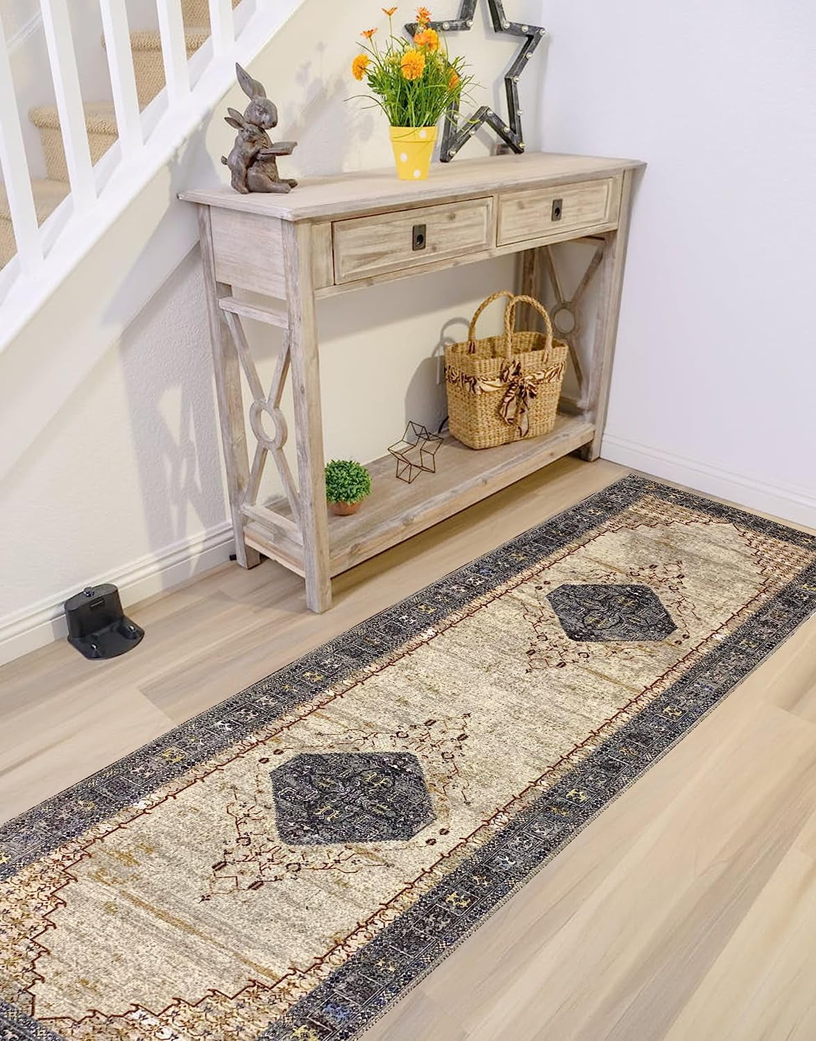 Gloria - Door mat Washable Rug Runner Low Profile Medallion Washable ...