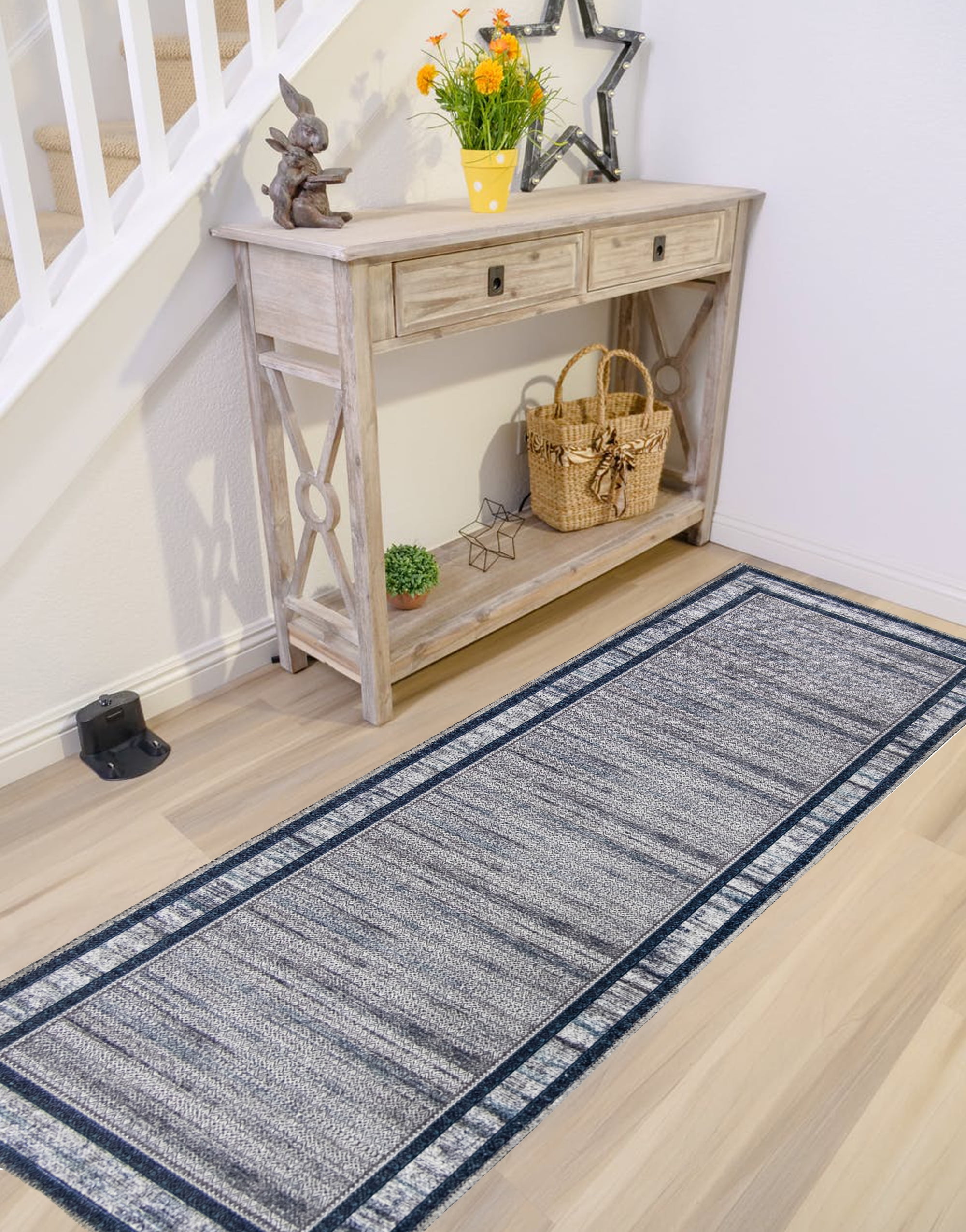 Gloria - Runner Low Profile Bordered Washable Rug Anti Slip Backing ...