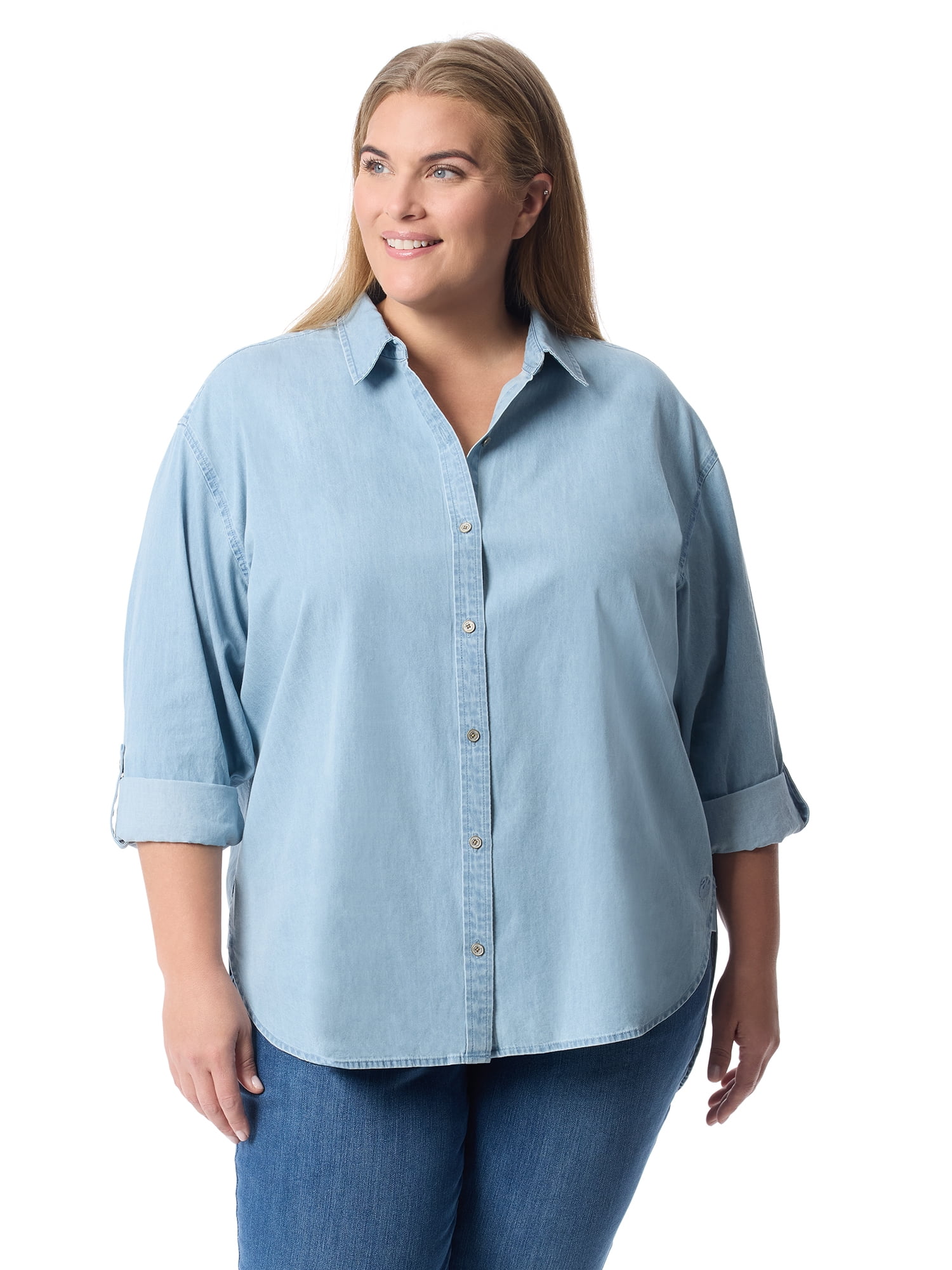 Gloria Vanderbilt Women's Plus Amanda Button-Front Relaxed Top, Sizes ...