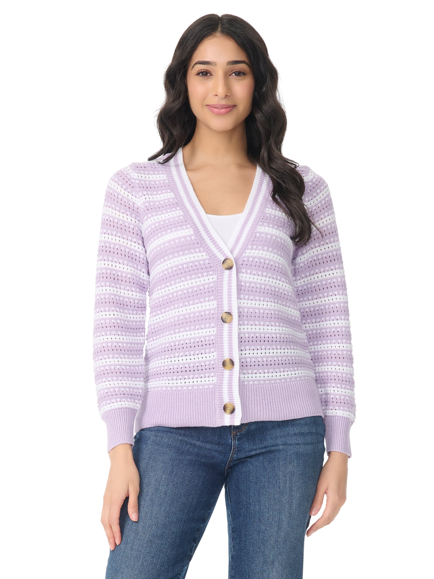Gloria Vanderbilt Swan Series Women's Texture Stripe Cardigan, Sizes XS ...