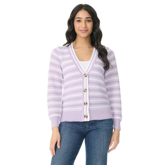 Gloria Vanderbilt Swan Series Women's Texture Stripe Cardigan, Sizes XS ...