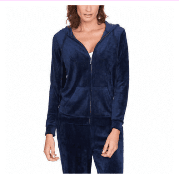 Gloria Vanderbilt Women's Ellie Velour Hoodie Jacket M/Sapphire Navy ...