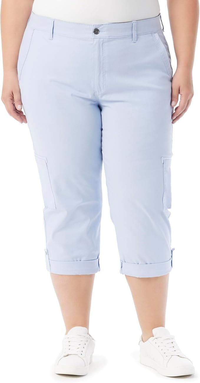 Gloria Vanderbilt Women's Plus Size Cargo Capri Tab Roll Cuff with Zip ...