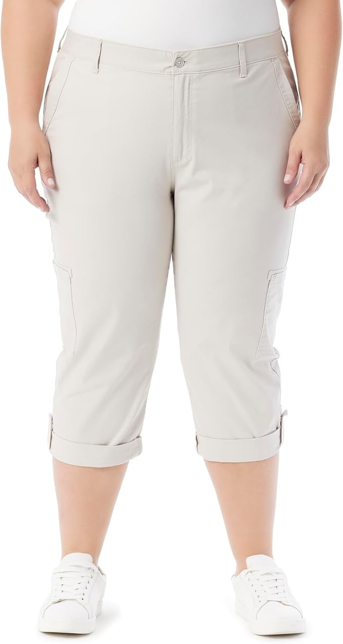 Gloria Vanderbilt Women's Plus Size Cargo Capri Tab Roll Cuff with Zip ...