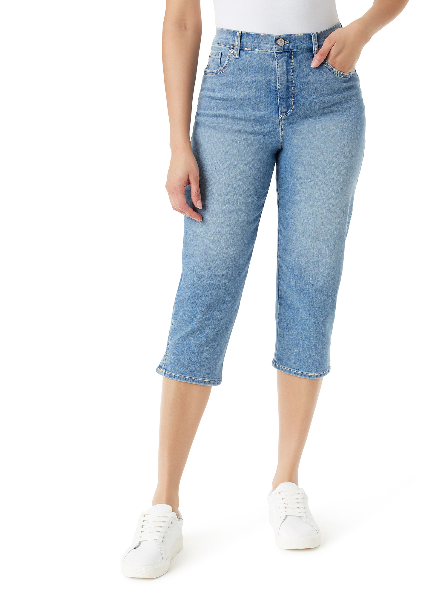 Time and Tru Women's Stretch Capri Pants, 21" Inseam, Sizes 2-20 ...