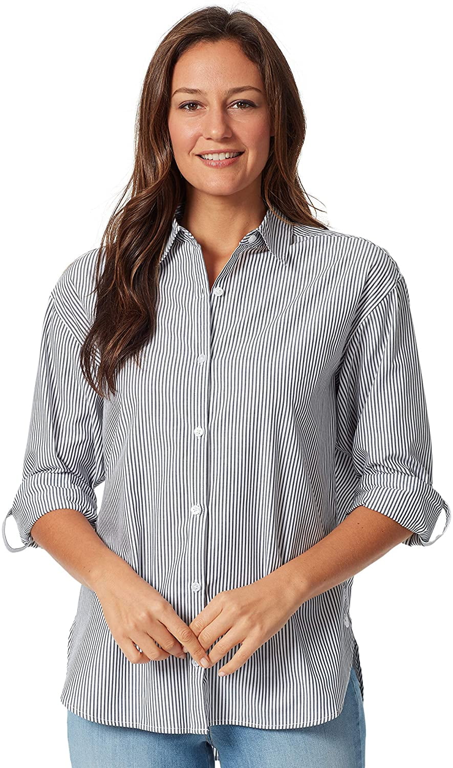 Gloria Vanderbilt Womens Amanda Monogram Button Down Shirt Large Marine ...