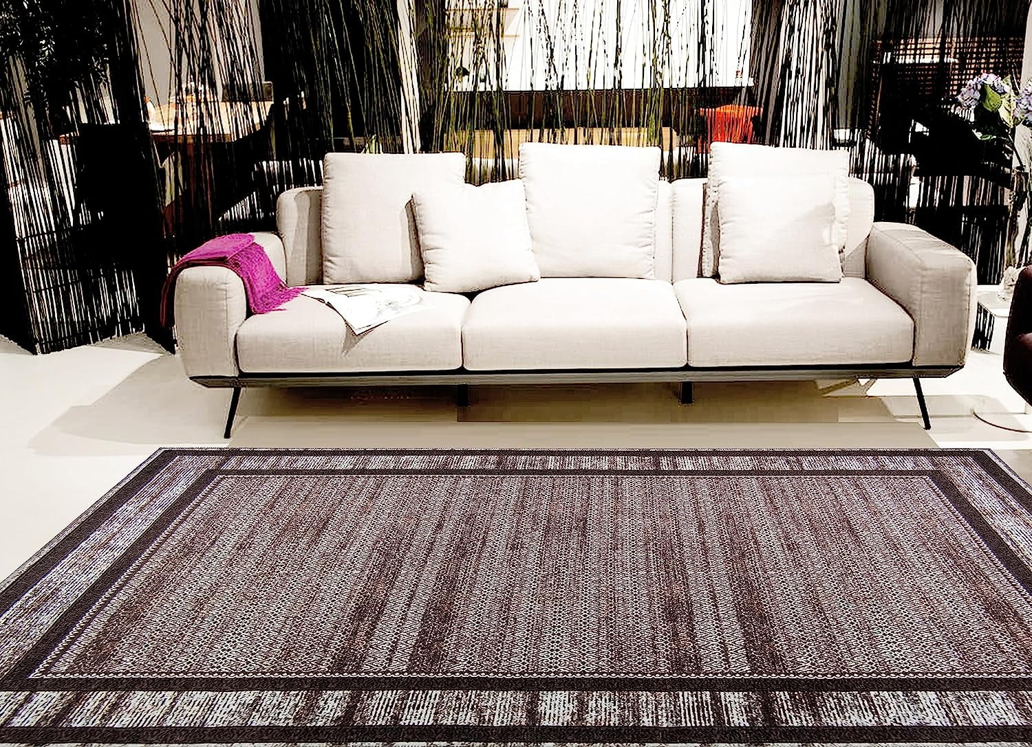 Gloria - Washable Area Rug Low Profile Bordered Washable Runners Anti ...