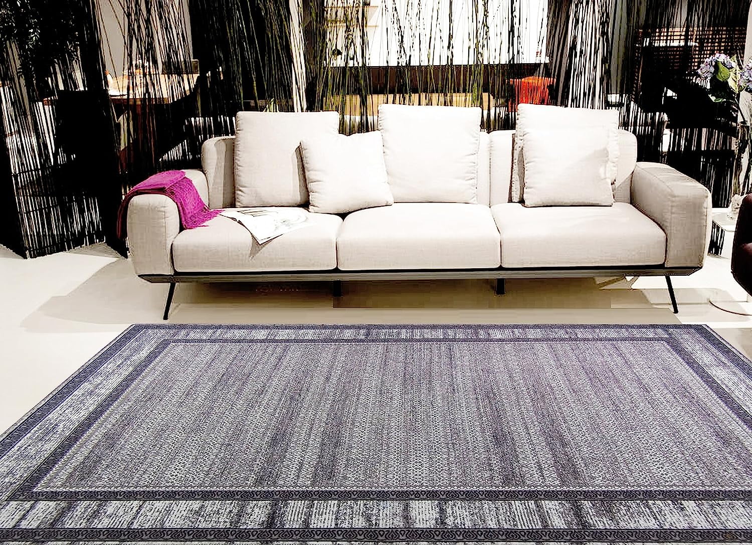 Gloria - Washable Area Rug Low Profile Bordered Washable Runners Anti ...