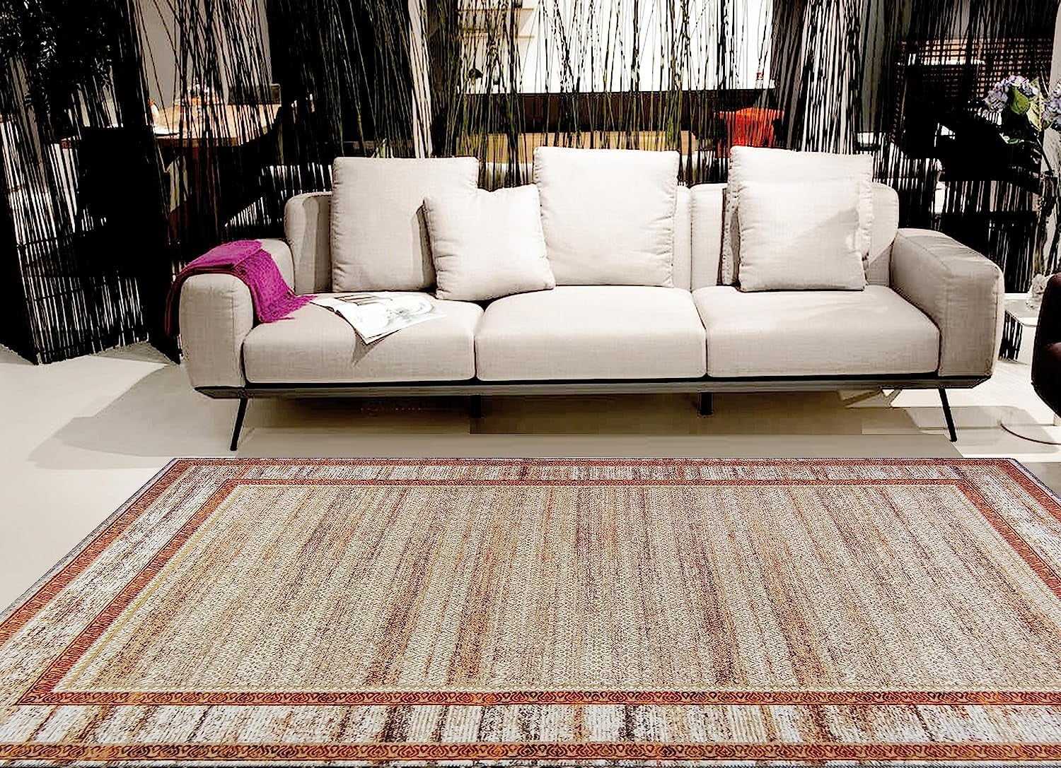 Gloria - Washable Area Rug Low Profile Bordered Washable Runners Anti ...