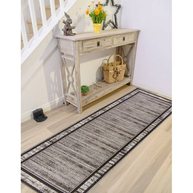 Gloria - Washable Rug Runner Low Profile Bordered Rubber Backed Runners ...