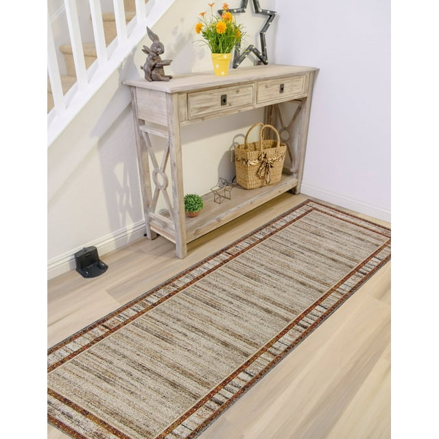 Gloria - Washable Rug Runner Low Profile Bordered Rubber Backed Runners ...