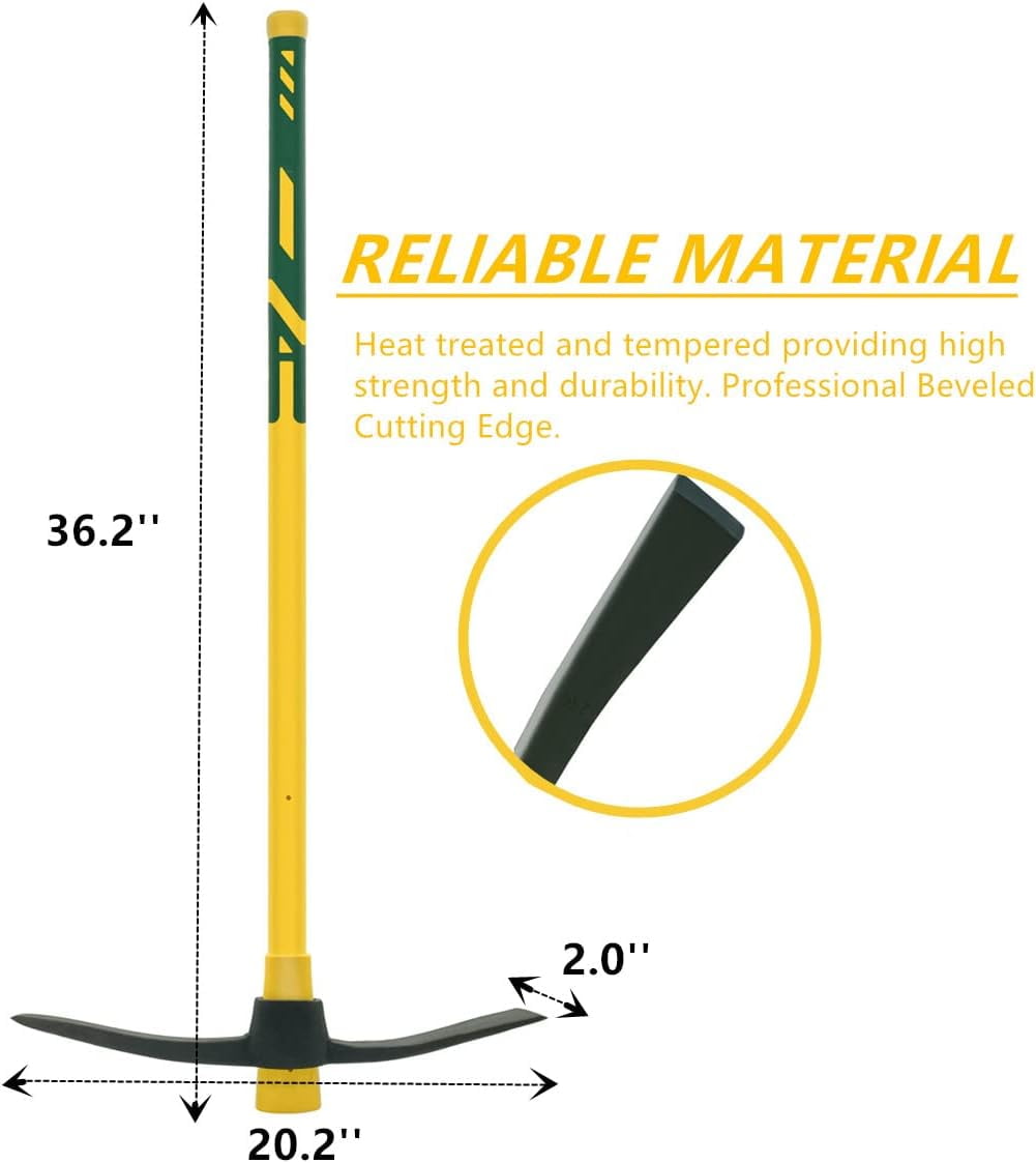 GloriousAMC Heavy Duty Mattock, 36" Fiberglass Handle, Yellow, Steel ...