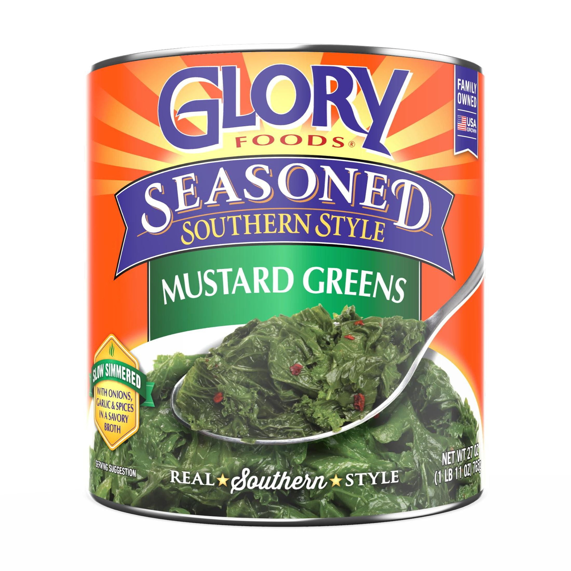 Glory Foods Canned Mustard Greens 27 oz Southern Style with Seasoned ...