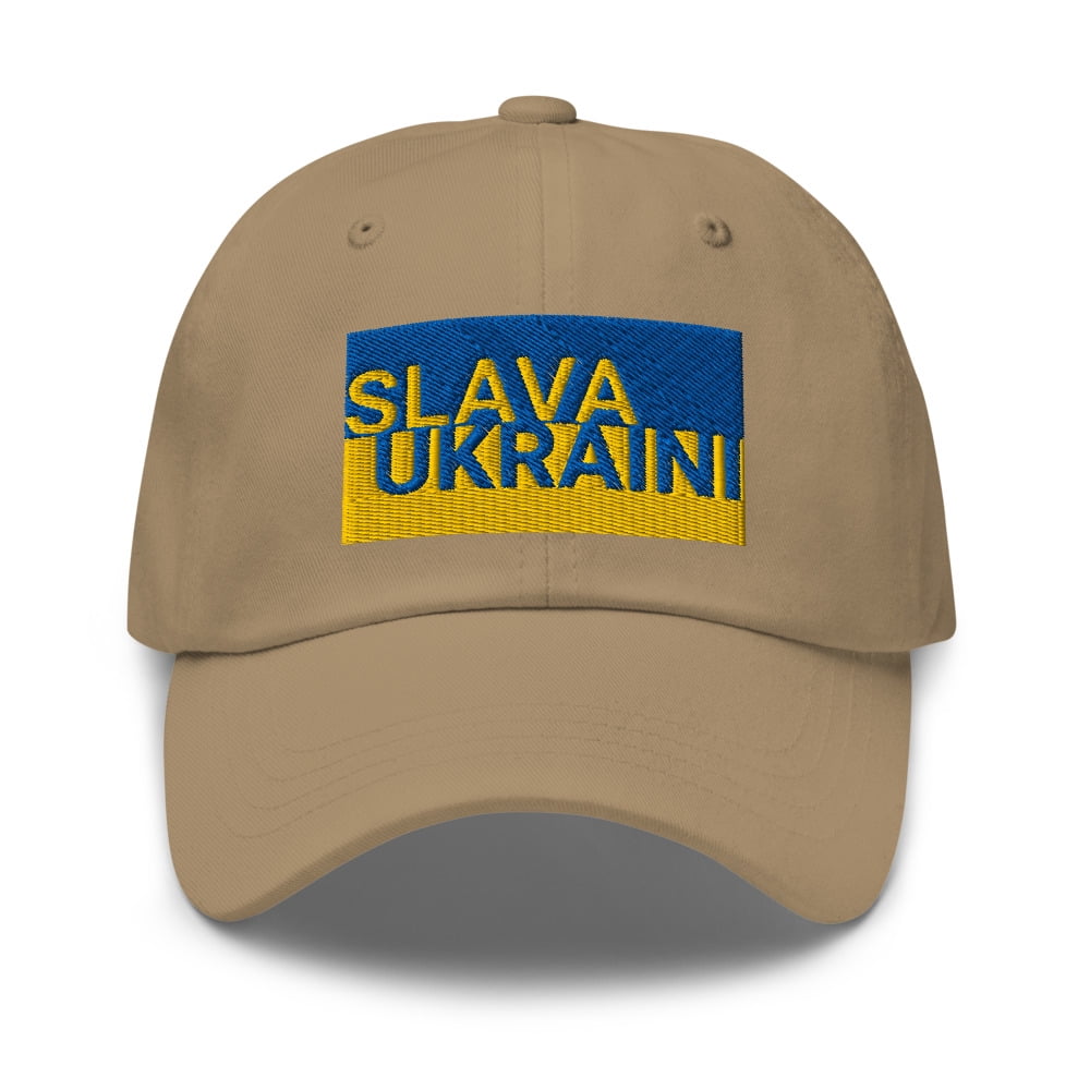 Glory For Ukraine Flag Design Embroidered Dad Hat, SLAVA UKRAINI Ukraine Support (Khaki ...