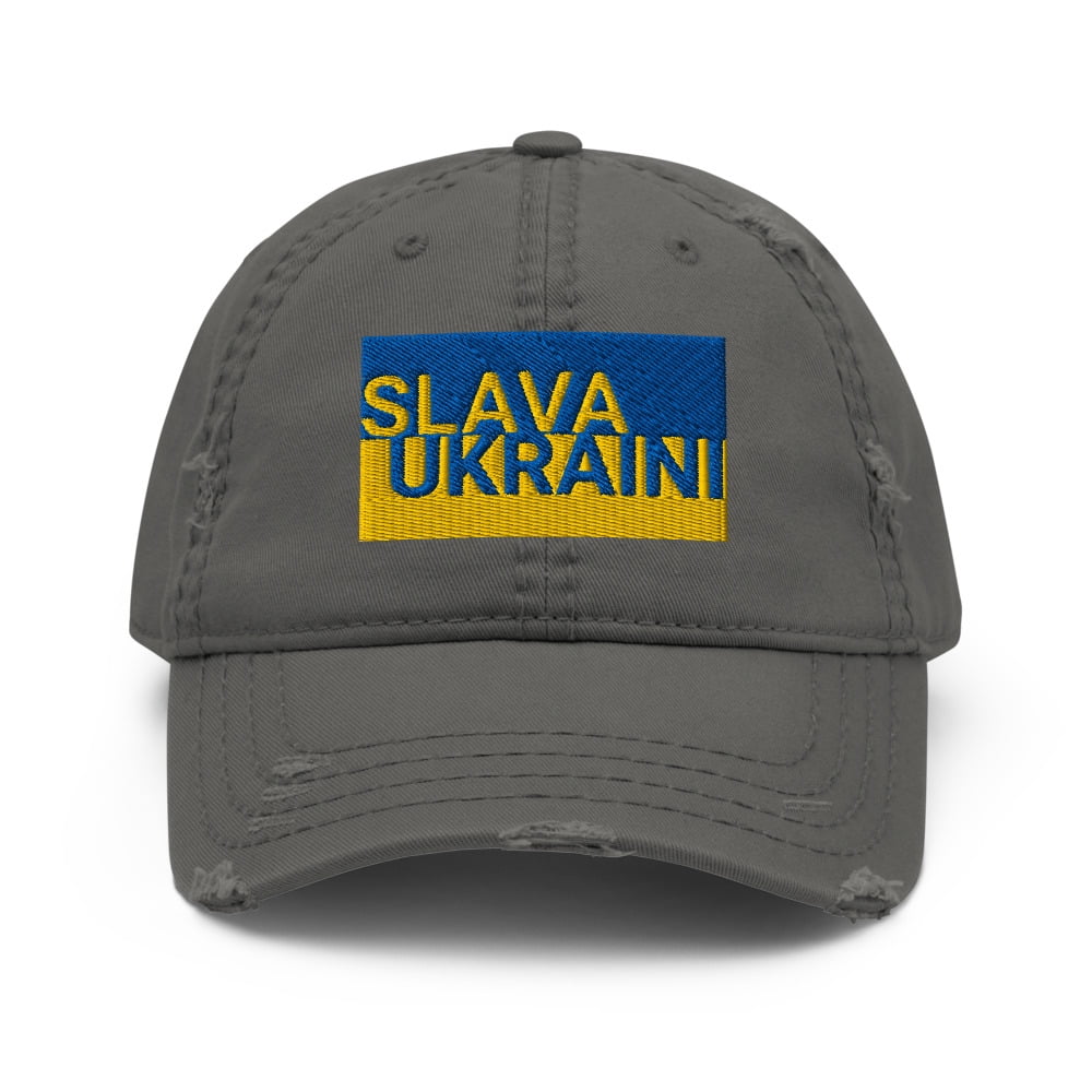 Glory For Ukraine Flag Design Embroidered Distressed Dad Hat, SLAVA UKRAINI Ukraine Support ...