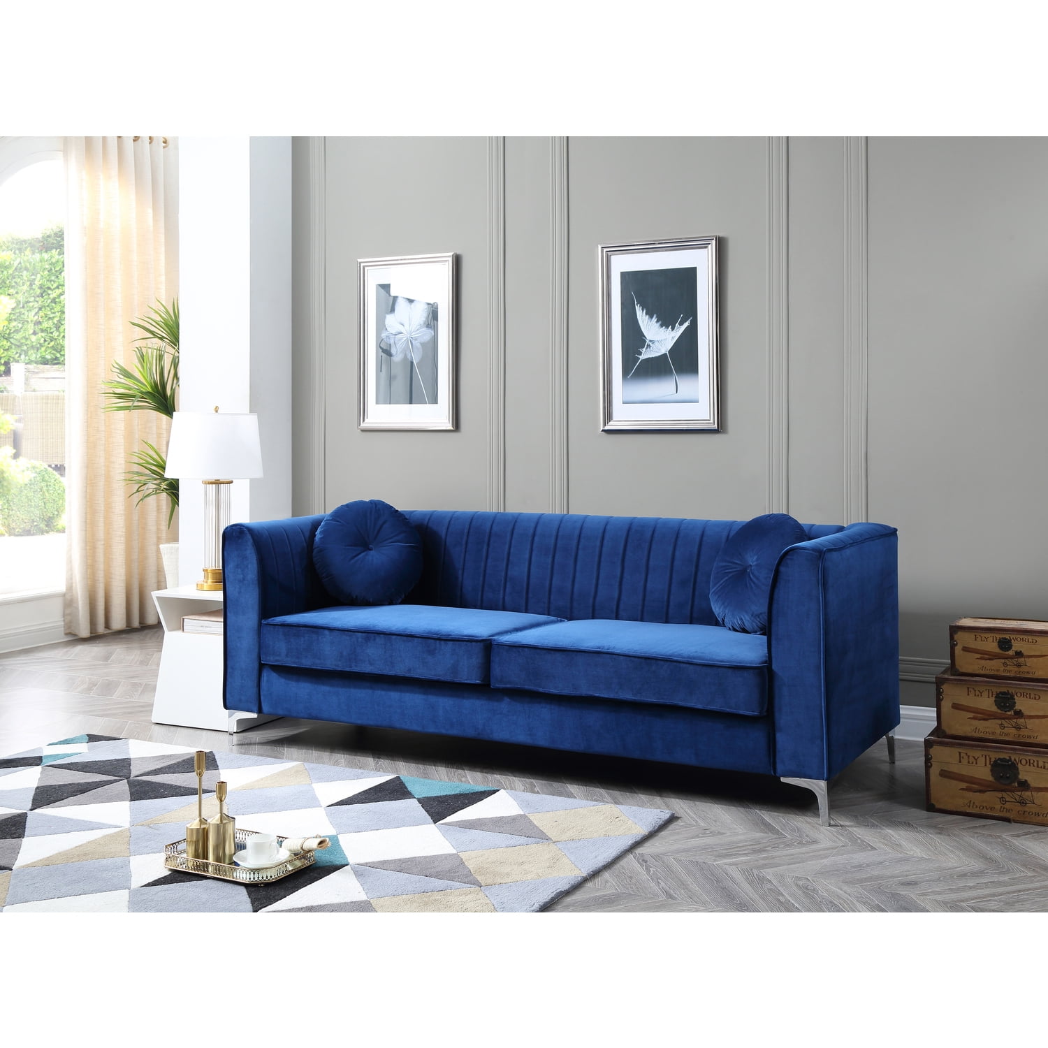 Glory Furniture Delray Velvet Sofa in Navy Blue - Walmart.com
