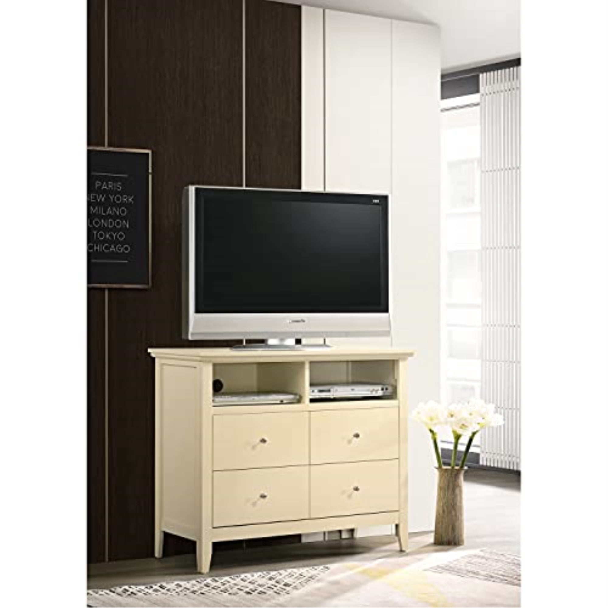 Glory Furniture Hammond Wood Veneer 4-Drawer TV Stand in Beige ...