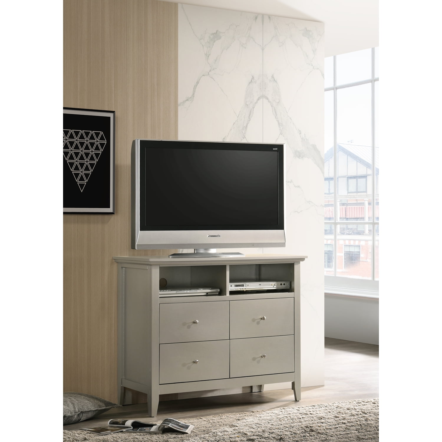Glory Furniture Hammond Wood Veneer 4-Drawer TV Stand in Silver ...