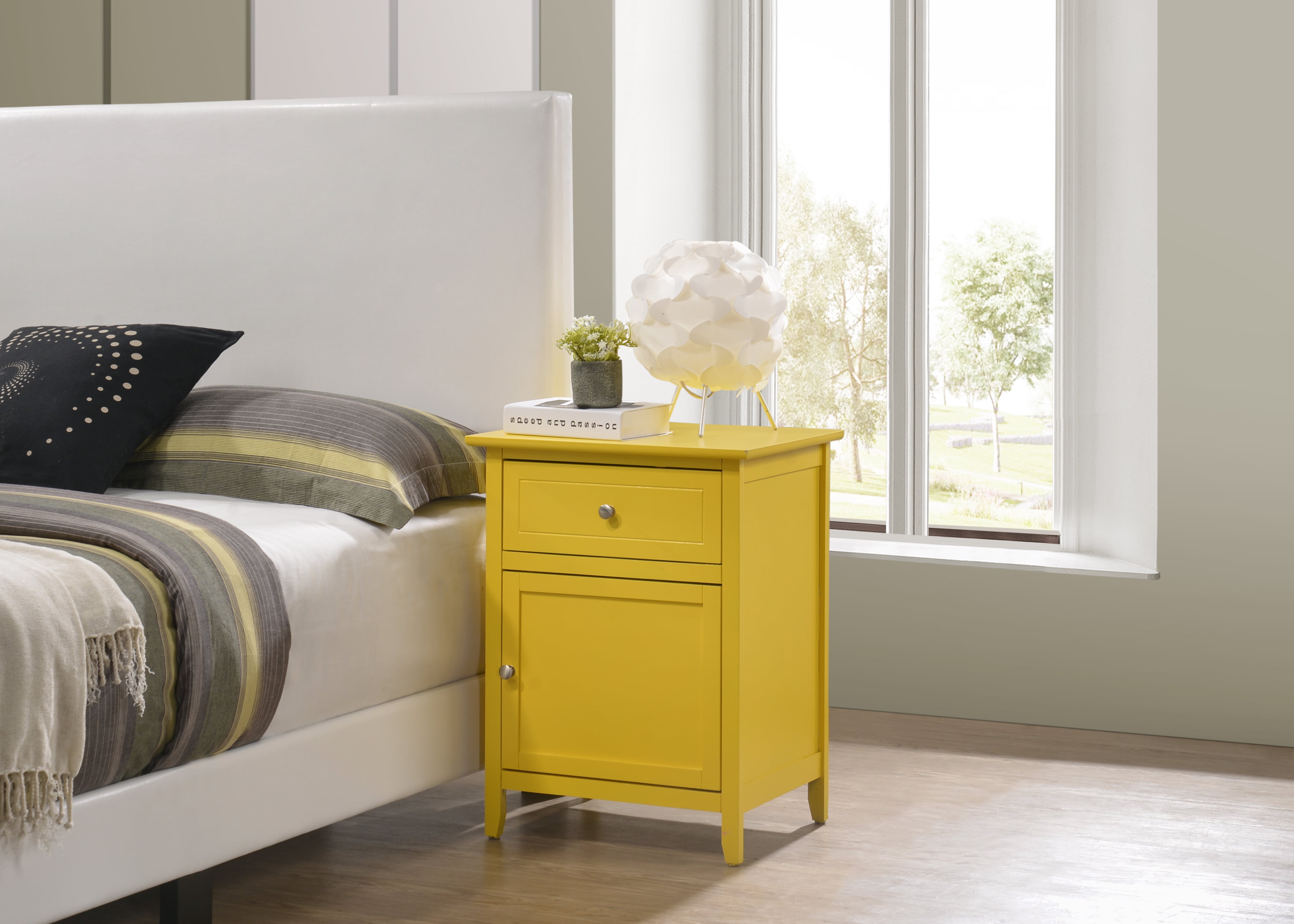 Glory Furniture Izzy Solid Wood 1-Drawer/1-Door Nightstand in Yellow ...