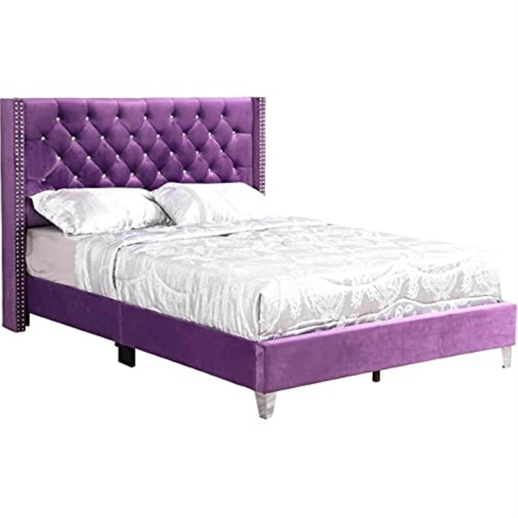 Glory Furniture Tufted Full Bed Frame, Julie Velvet Upholstered in ...