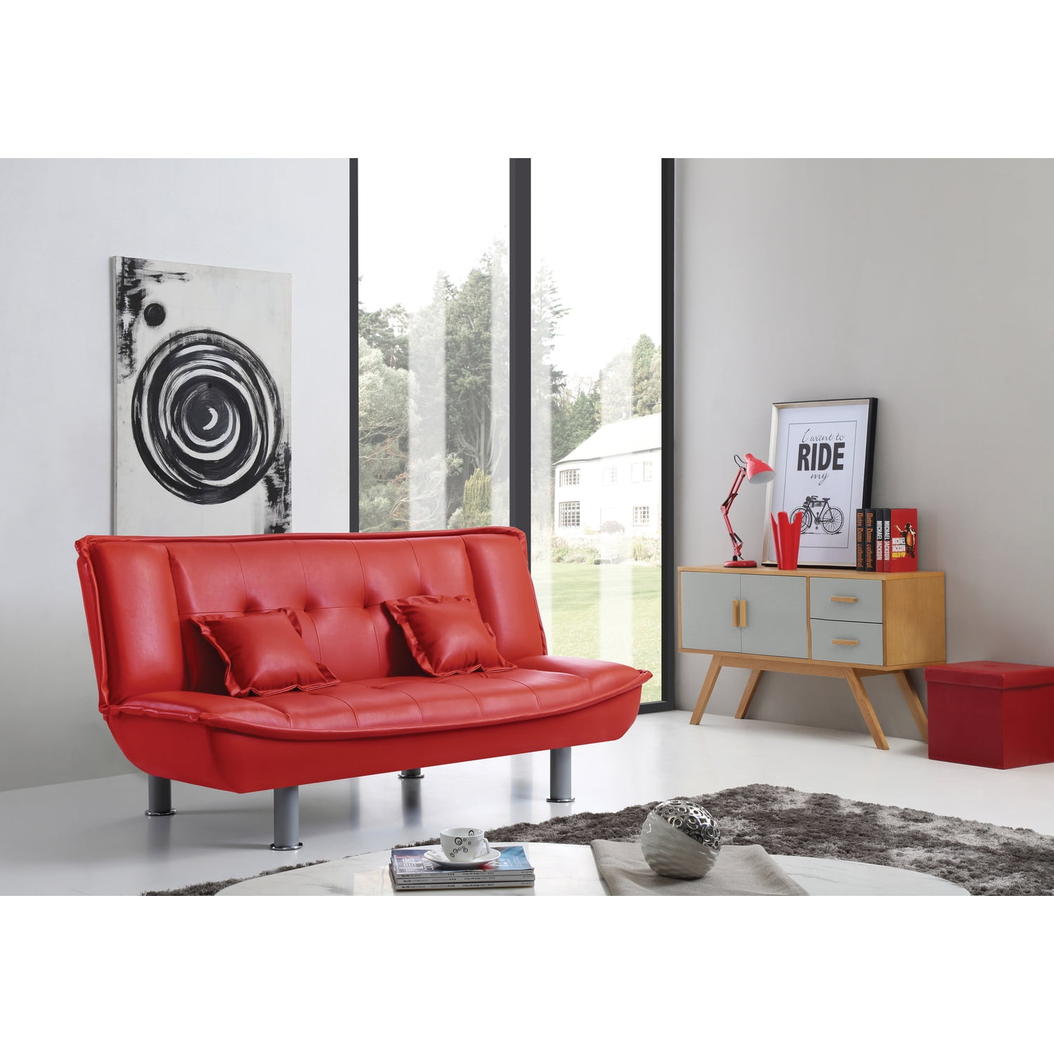Glory Furniture Lionel Faux Leather Sleeper Sofa in Red - Walmart.com